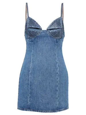 AREA Crystal-embellished Denim Mini Dress - Blue