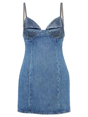AREA Crystal-embellished Denim Mini Dress - Blue