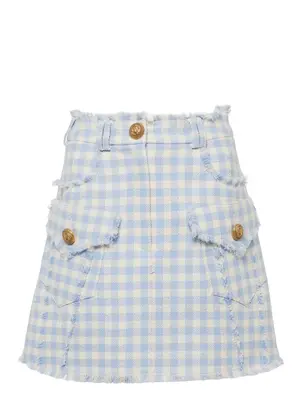 Balmain Checked Cotton-blend Tweed Miniskirt - Blue