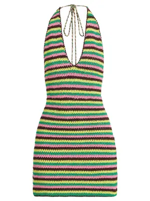 FRAME Julia Sarr-jamois Crocheted Halterneck Mini Dress - Yellow