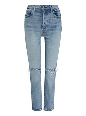 GRLFRND Karolina Distressed Slim-leg Jeans - Mid Denim