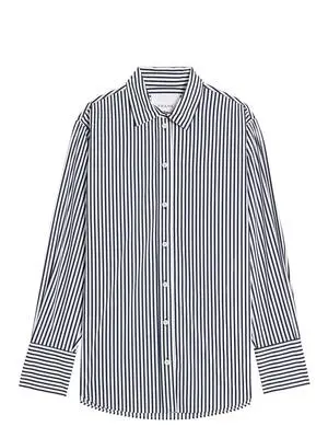 FRAME Striped Cotton-poplin Shirt - Navy