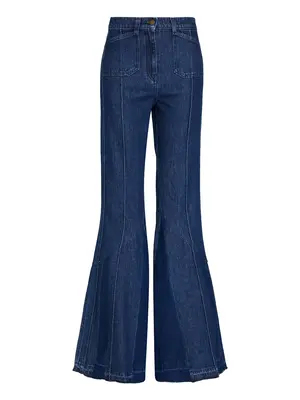 E.L.V. DENIM The 1970s High-rise Flared Jeans - Mid Denim