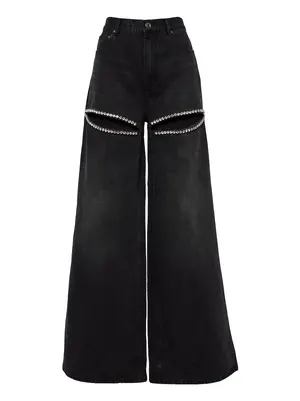 AREA Crystal-embellished Wide-leg Jeans - Black