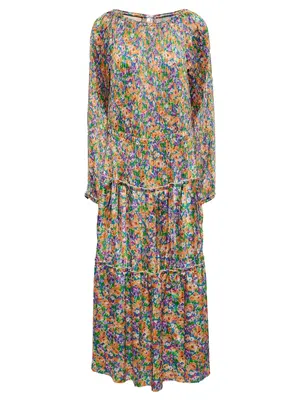 Plan C Floral Pleated Midi Dress - Multicoloured