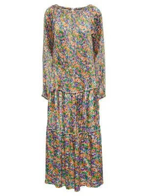 Plan C Floral Pleated Midi Dress - Multicoloured