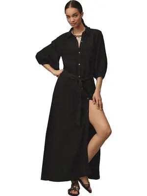 Maeve The Mona Linen Shirt Dress - Black