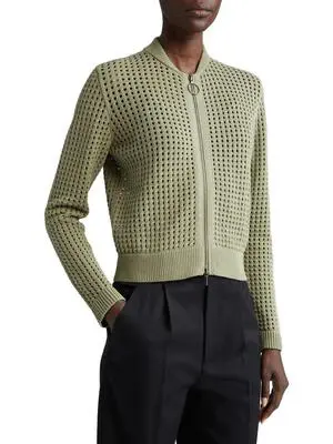 Akris Open Stitch Zip Cardigan Sage