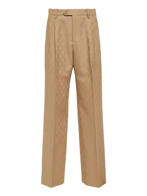 Gucci Gg Wool Jacquard Straight Pants - Beige