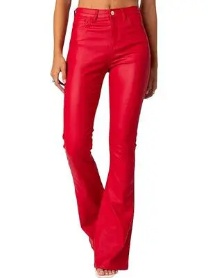 EDIKTED Luna Faux Leather Flare Jeans - Red