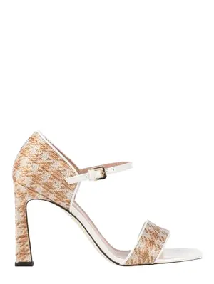 POLLINI Houndstooth Tweed Ankle Strap Sandals - White