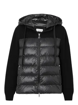 Moncler Ribbed Quilted Hooded Wool-trimmed Shell Down Jacket - Black