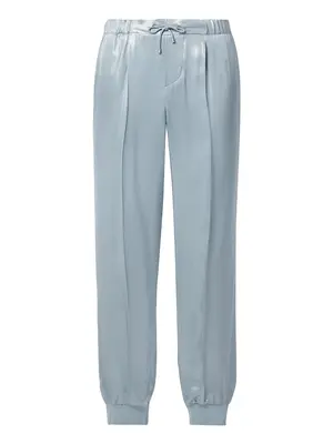 Ralph Lauren Arsenia Pleated Lamé Tapered Track Pants - Silver