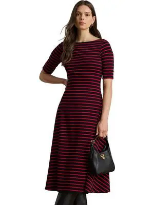 Ralph Lauren Striped Stretch Cotton Midi Dress - Black/ralph Red