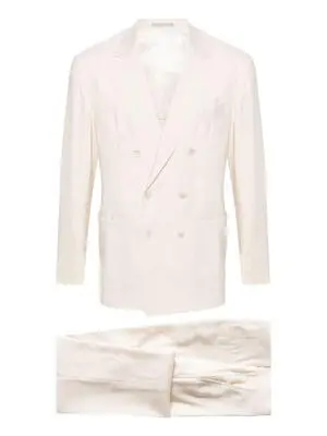 Brunello Cucinelli Double-breasted Linen Blend Suit - Neutrals