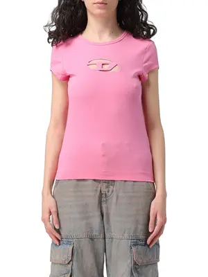 DIESEL Cotton T-Shirt With Logo Detail Fuchsia