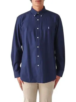 Polo Ralph Lauren Slim Fit Stretch Cotton Shirt With Button-down Collar And Pony Logo Navy