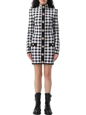 Balmain Balmain Gingham Check Knit Dress White