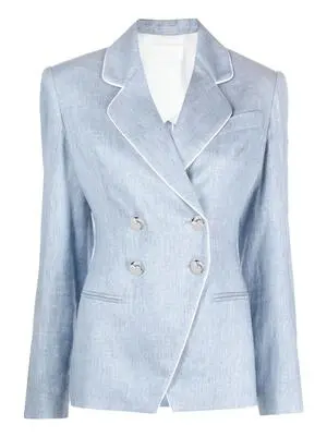 GENNY Pipe-trimmed Double-breasted Blazer - Blue