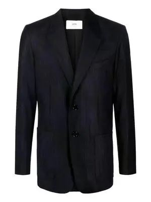 Ami Pinstriped Single-breasted Blazer - Blue