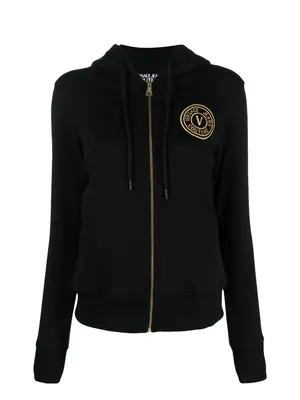 Versace Logo-embroidered Zip-up Hoodie - Black