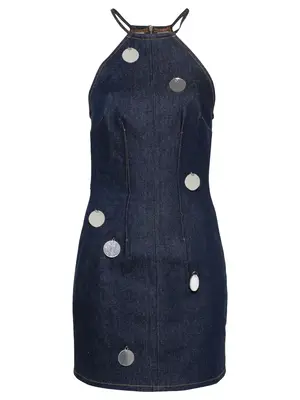 David Koma Mirror-detail Denim Mini Dress - Blue