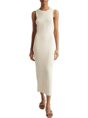 Eleventy Sleeveless Cotton Rib Midi Sweater Dress - Sand