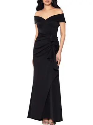 XSCAPE EVENINGS Off-the-shoulder Scuba Crepe Gown - Black