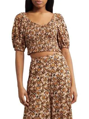 Rip Curl Sea Of Dreams Floral Smocked Crop Top - Brown