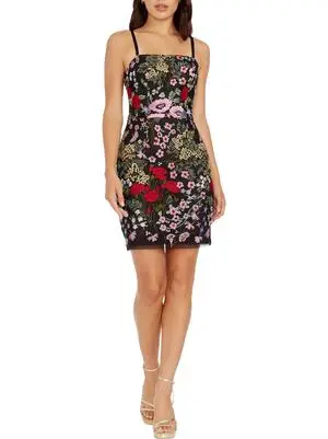 Dress The Population Kyla Embroidered Minidress - Black/rouge Multi