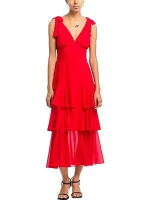 WAYF Hampton Tie Midi Dress - Red