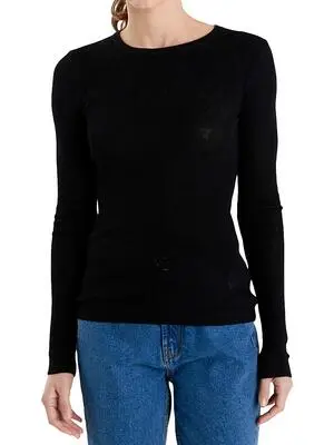 English Factory Long Sleeve Knit Top - Black