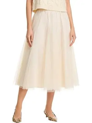 Aqua Tulle Midi Skirt - Ivory