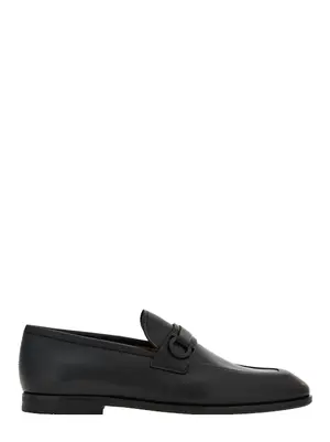 FERRAGAMO Moccasin With Gancini Ornament - Black