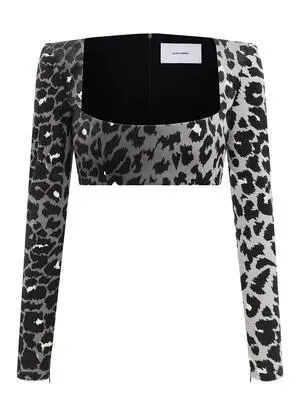 Alex Perry Leopard Print Velvet Crop Top - Animal