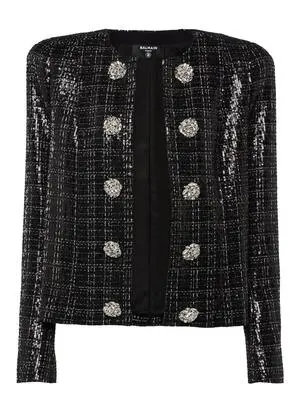Balmain Sequined Tweed Jacket - Black