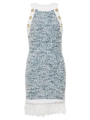 Balmain Fringed Tweed Minidress - Blue