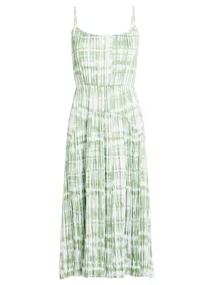 Vince Tie-dyed Plissé Satin Midi Dress - Sage Green