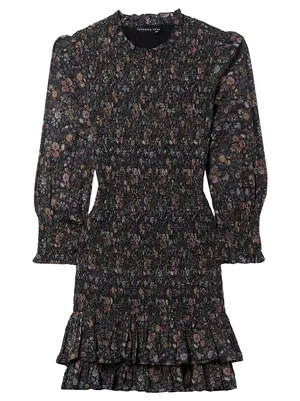 Veronica Beard Farha Shirred Floral-print Mini Dress - Black