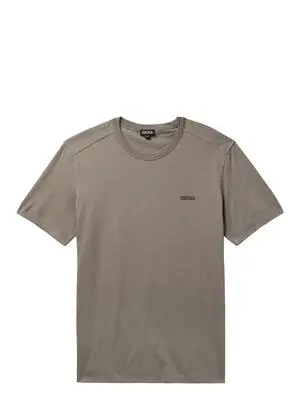 Zegna Slim-fit Logo-embroidered Cotton-jersey T-shirt - Brown