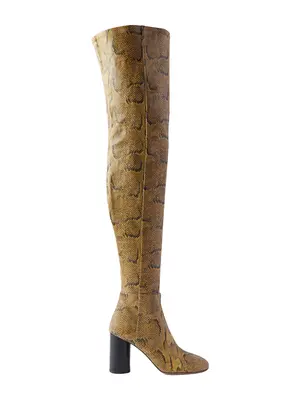 Isabel Marant Lelta Snake-effect Over-the-knee Leather Boots - Yellow