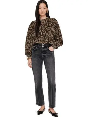 ANINE BING Miles Python Print Sweatshirt - Black And Brown Leopard