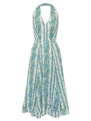 Poupette St Barth Beth Floral Halterneck Midi Dress - Blue