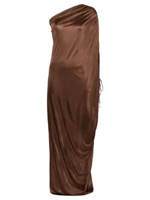 Atlein Single-sleeve Draped Dress - Brown