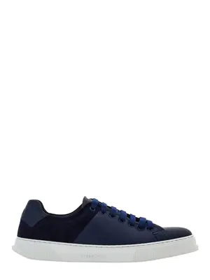 FERRAGAMO Leather Lace-up Sneakers - Blue