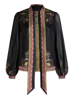 Etro Twill-print Silk Blouse With Pussy Bow - Black