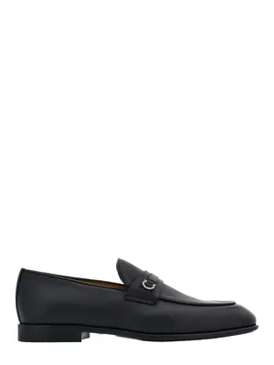FERRAGAMO Gancini-plaque Leather Loafers - Black