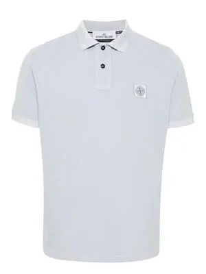 Stone Island Compass-appliqué Cotton Polo Shirt - Grey