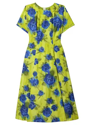 Marni Pleated Floral-print Sateen Midi Dress - Yellow