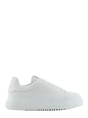 Emporio Armani Grained-leather Sneakers - White